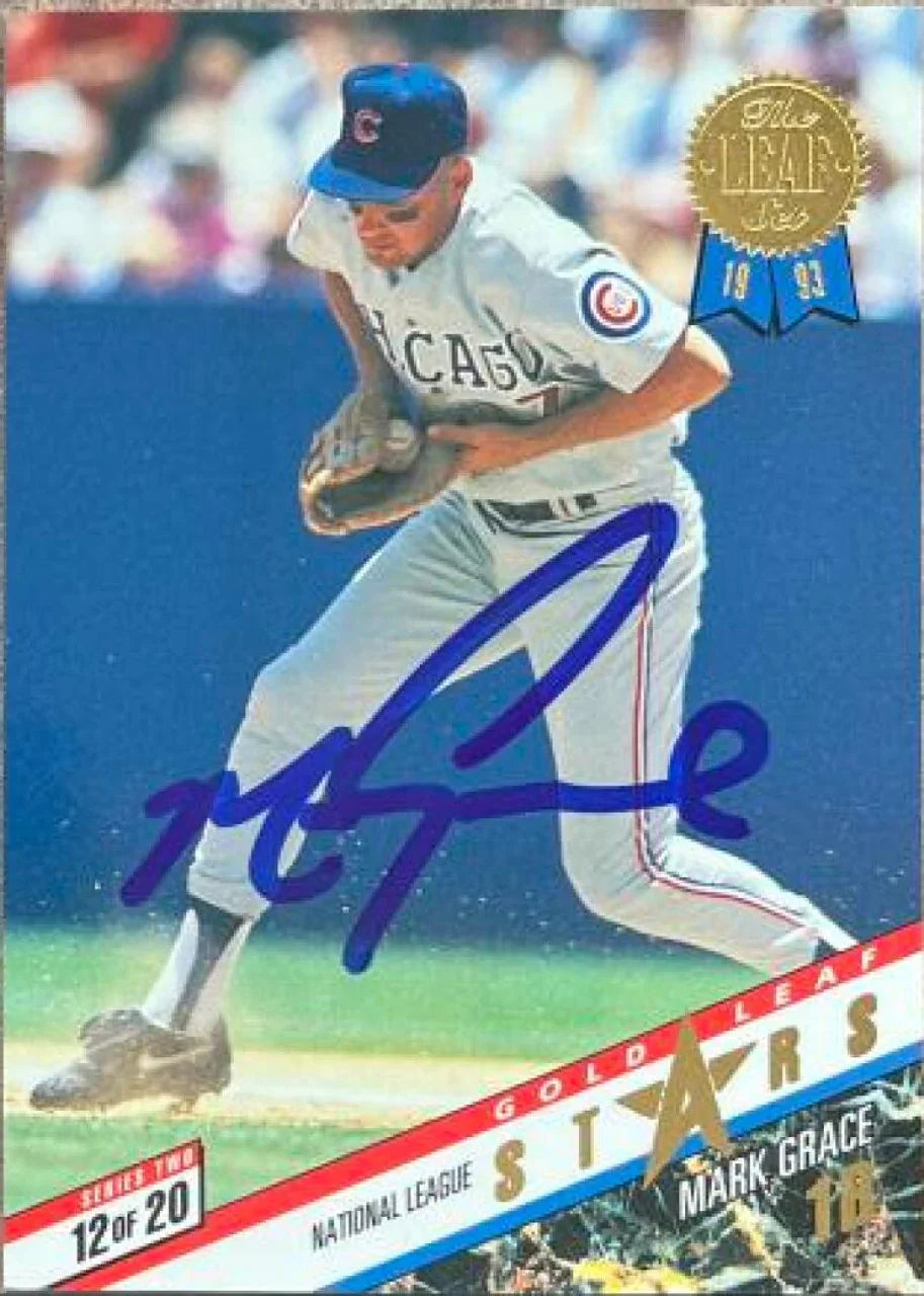 Mark Grace Signed 1993 Leaf Gold Stars Baseball Card - Chicago Cubs