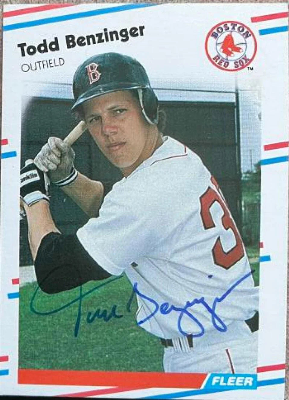 Todd Benzinger Signed 1988 Fleer Baseball Card - Boston Red Sox #344