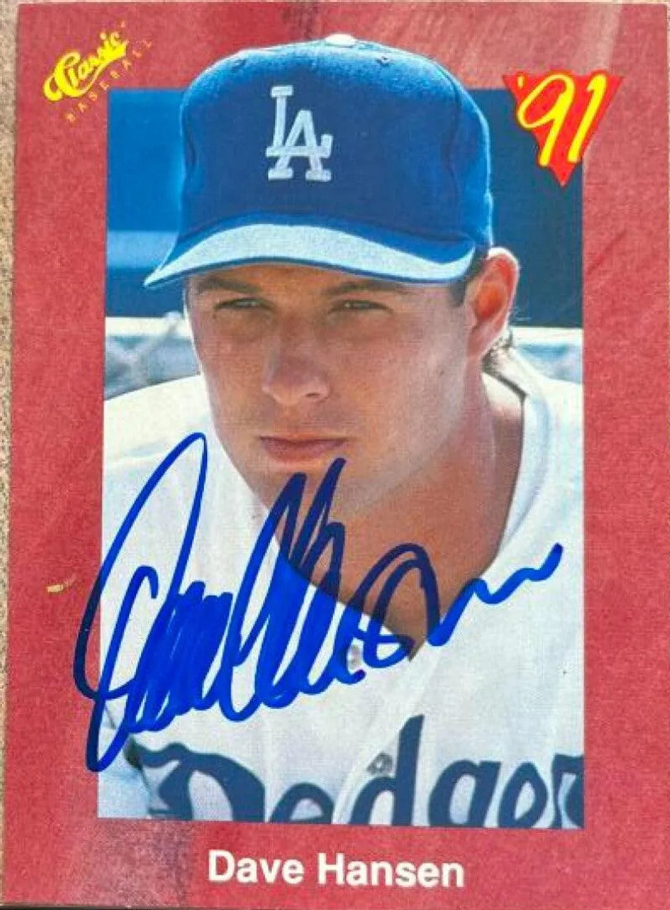 Dave Hansen Signed 1991 Classic Baseball Card - Los Angeles Dodgers