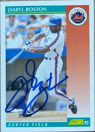 Daryl Boston Signed 1992 Score Baseball Card - New York Mets