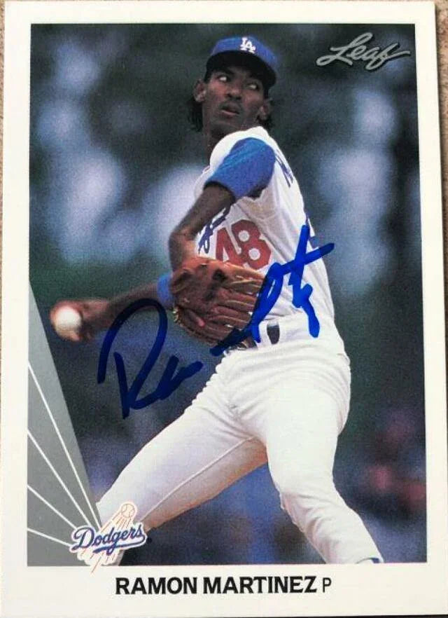 Ramon Martinez Signed 1990 Leaf Baseball Card - Los Angeles Dodgers