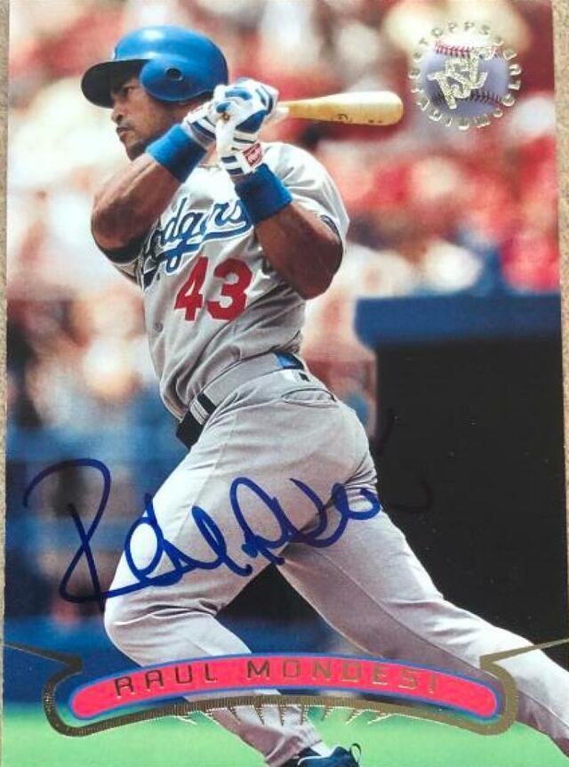 Raul Mondesi Signed 1996 Stadium Club Baseball Card - Los Angeles Dodgers Raul Mondesi Signed 1996 Stadium Club Baseball Card - Los Angeles Dodgers