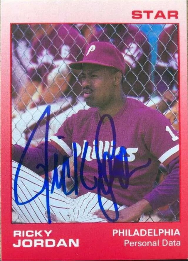 Ricky Jordan Signed 1988 Star Personal Data Baseball Card #9 - Philade
